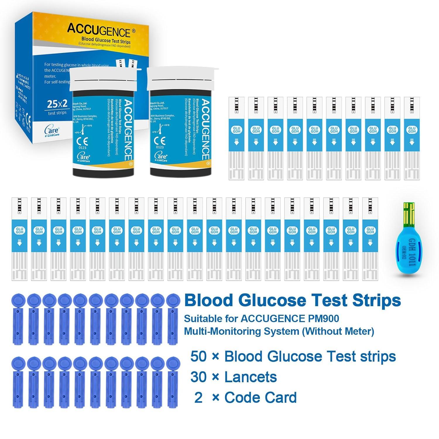 ACCUGENCE Home 50 Blood Glucose Test Strips with 30 Lancets for Self ...