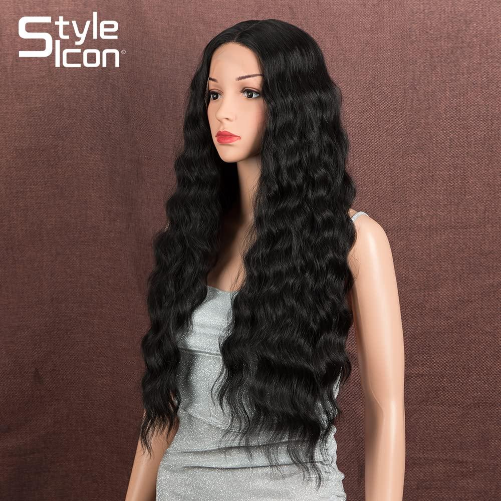 Shop Style Icon 71cm Lace Front Wig - Curly Wave Black Synthetic Fiber ...