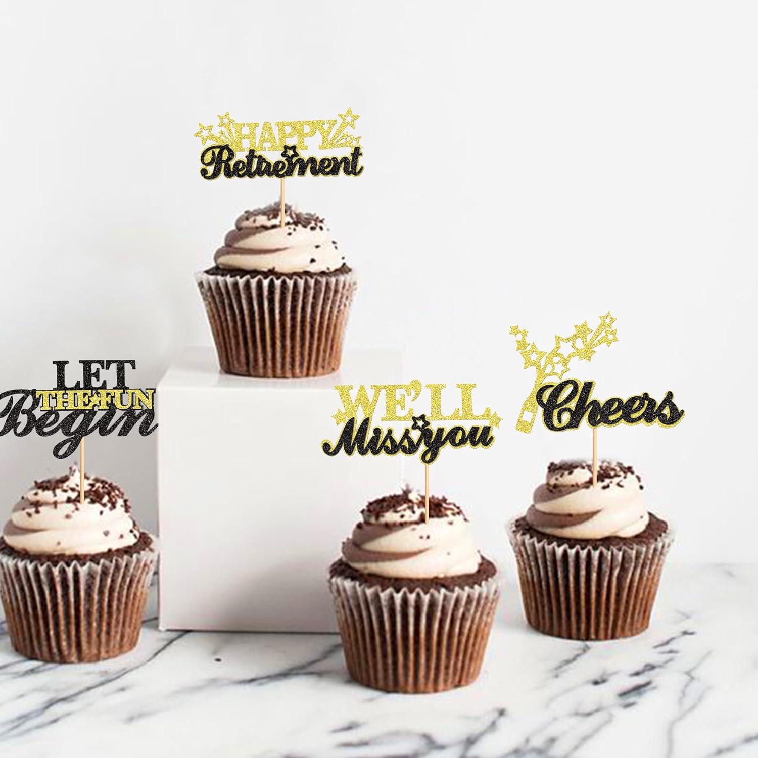 Ercadio 24 Pack Happy Retirement Cupcake Toppers Cheers Retired We'll ...