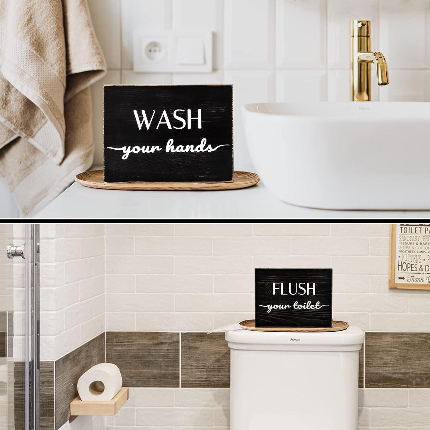 Set of 2 Black Farmhouse Bathroom Signs - Wash Hand & Flush Toilet ...