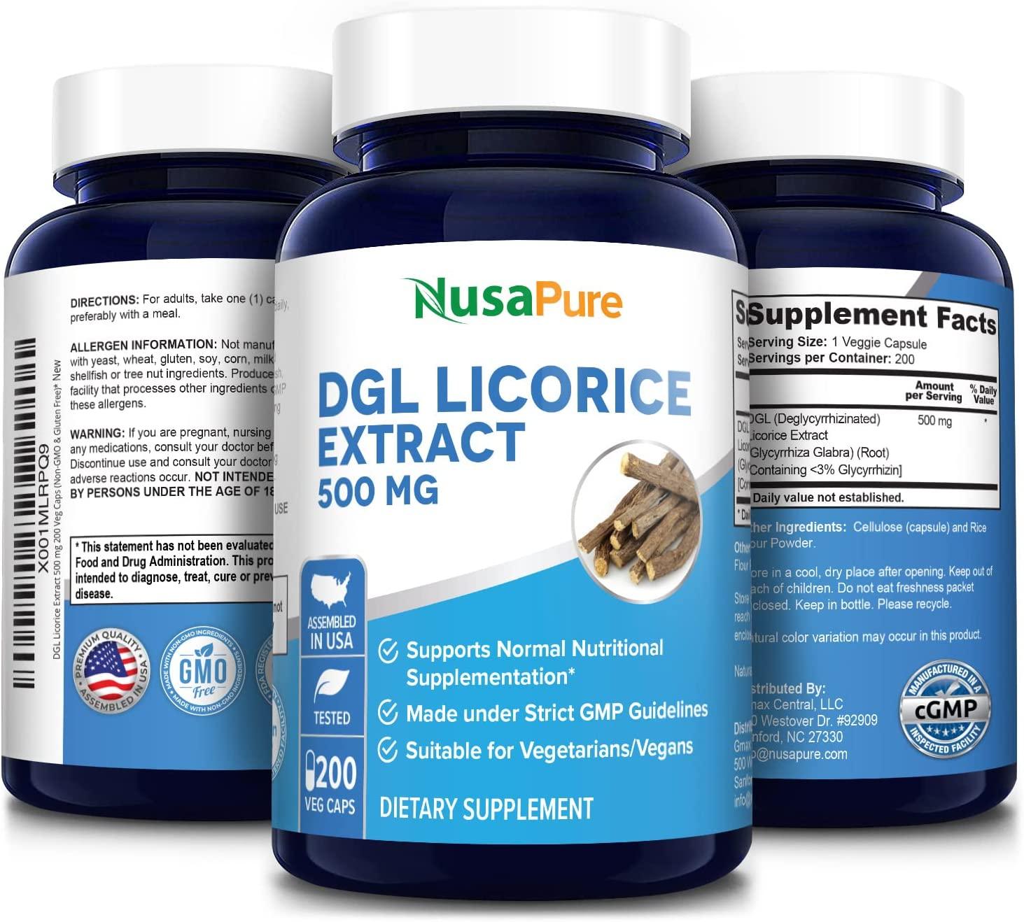 DGL Licorice Extract 500mg - 200 Vegan Capsules | Non-GMO & Gluten-Free ...