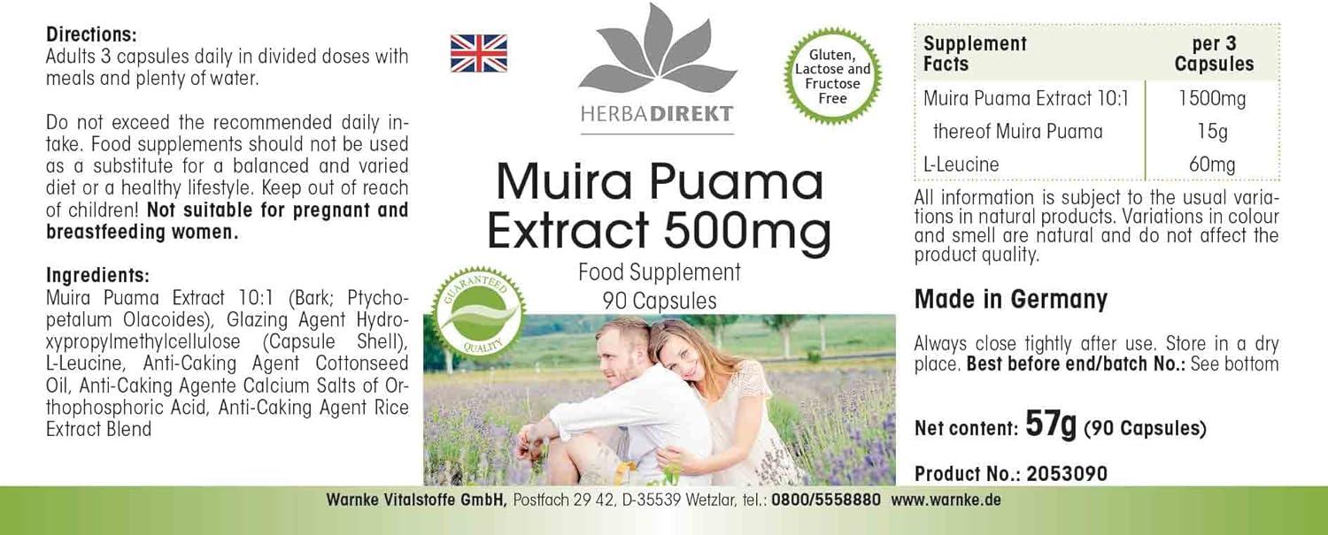 Muira Puama Extract Vegan 90 Capsules - Magnesium Stearate Free ...