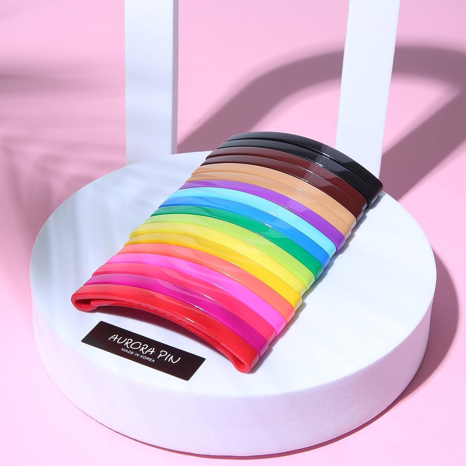 Aurora Large Plastic Dome Hair Barrettes Clips Set - 18 Colored Pieces ...