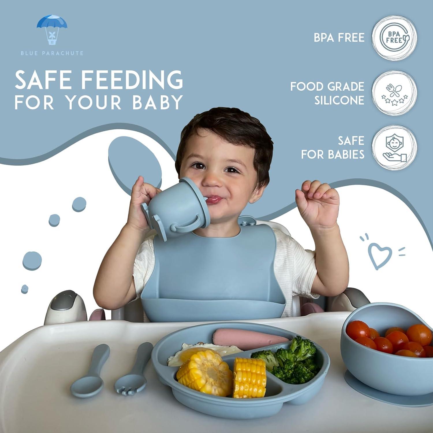 Baby Feeding Silicone Set | Weaning Kit with Suction Plate, Bowl, Bib ...