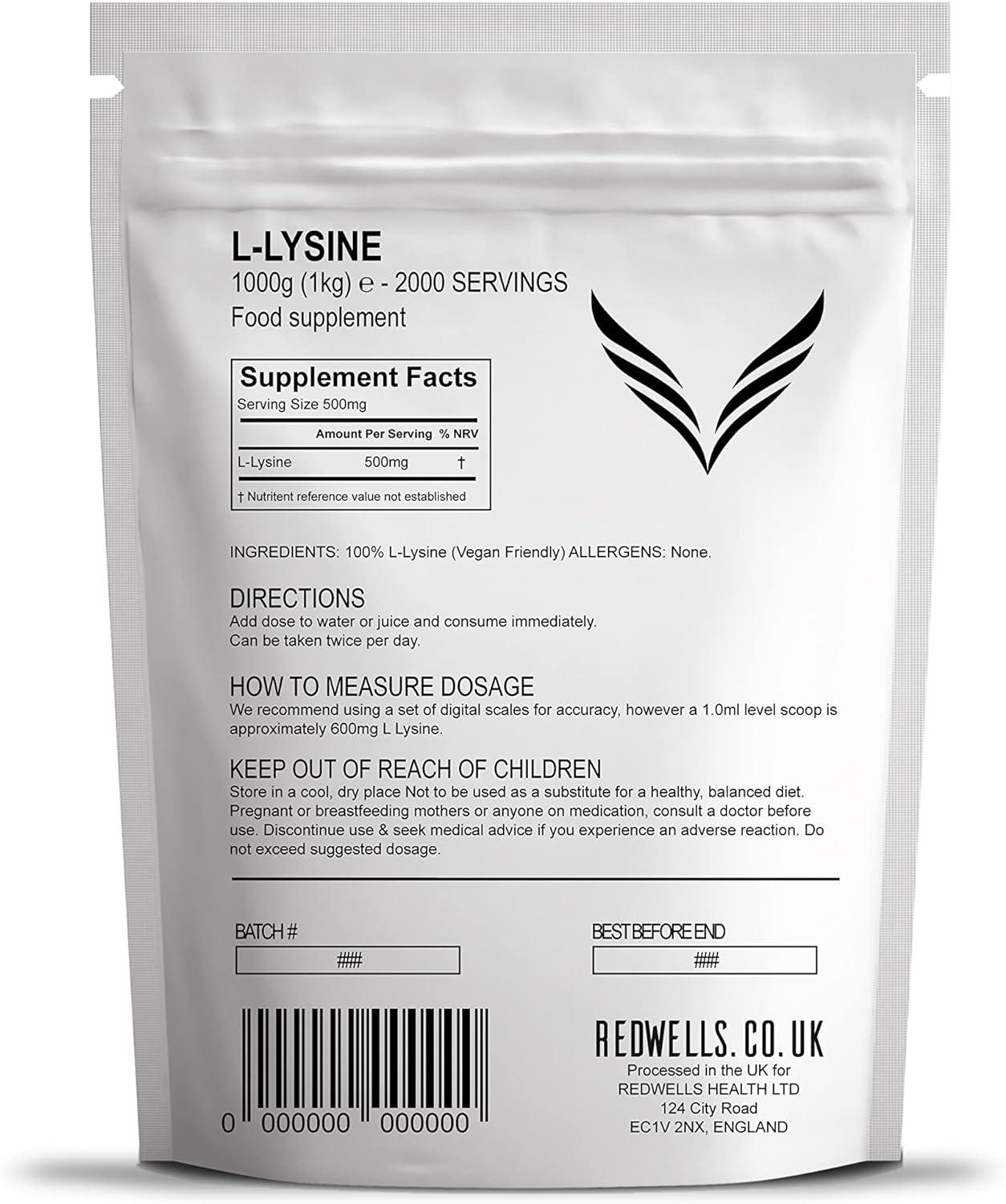 Lysine Powder REDWELLS Cold Sore Support No Additives GMO Free - 1kg ...