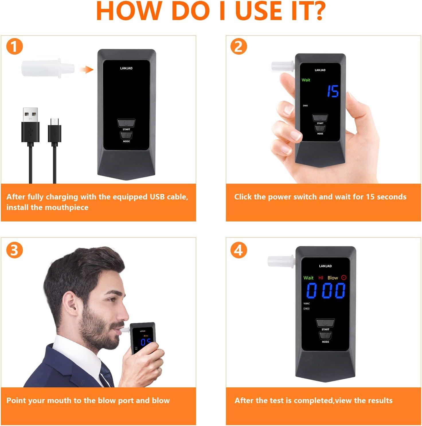 LAMJAD Breathalyzer D900 Digital LED Screen USB Charger Professional ...