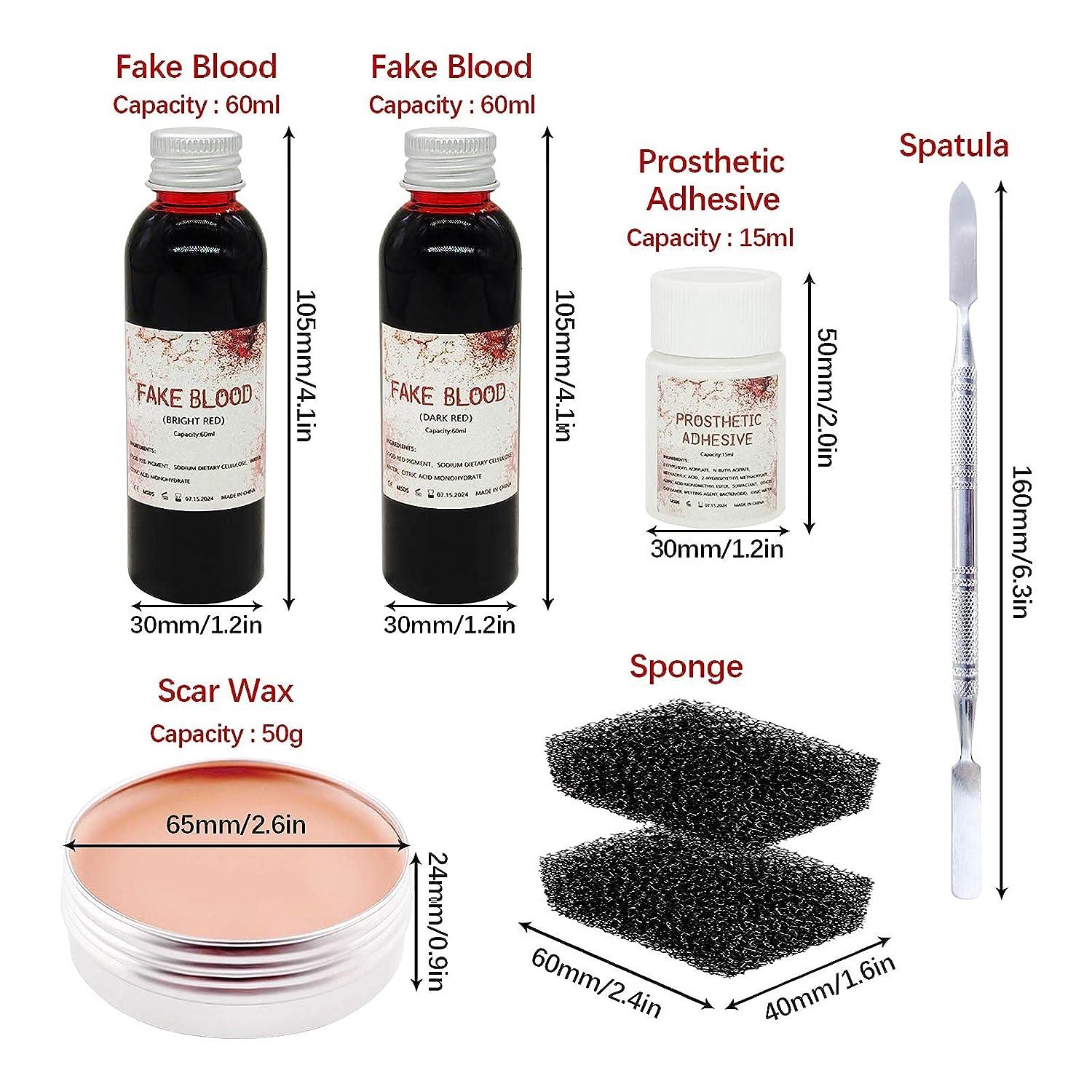 Professional Halloween SFX Makeup Kit with Fake Blood, Scar Wax, Sponge ...