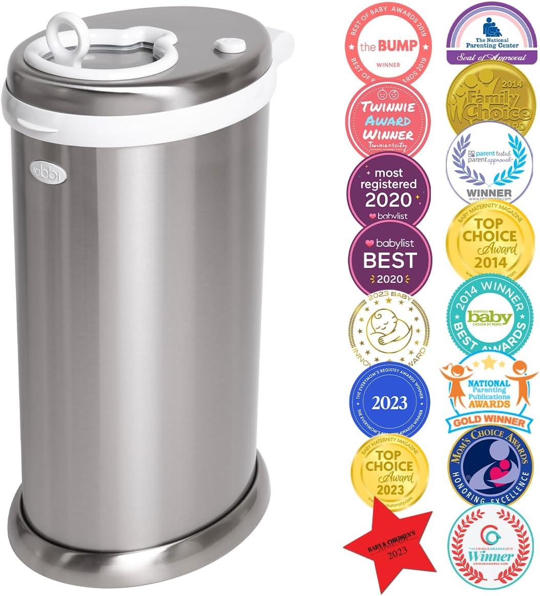 Ubbi Stainless Steel Diaper Pail - Eco-Friendly Chrome Diaper Disposal ...