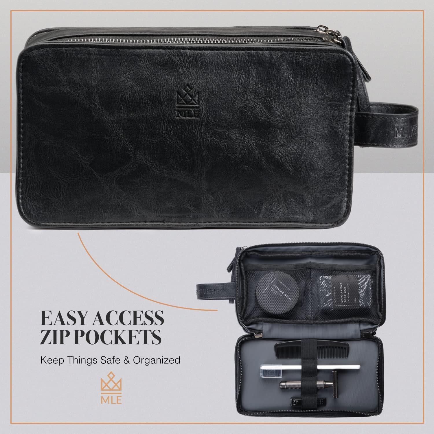 Men's Leather Shaving Bag | Cruelty-Free Toiletry Organizer | Midnight ...