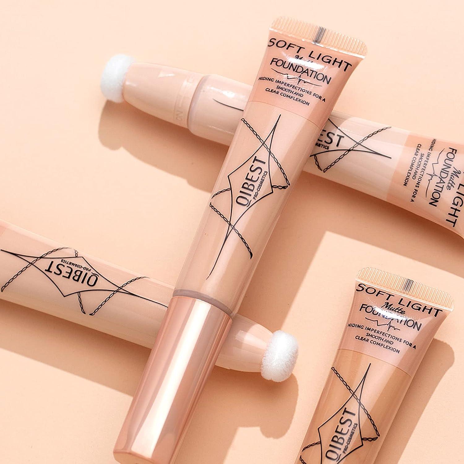 2Pcs 4-in-1 Liquid Foundation Primer, Concealer & Powder | Buildable ...