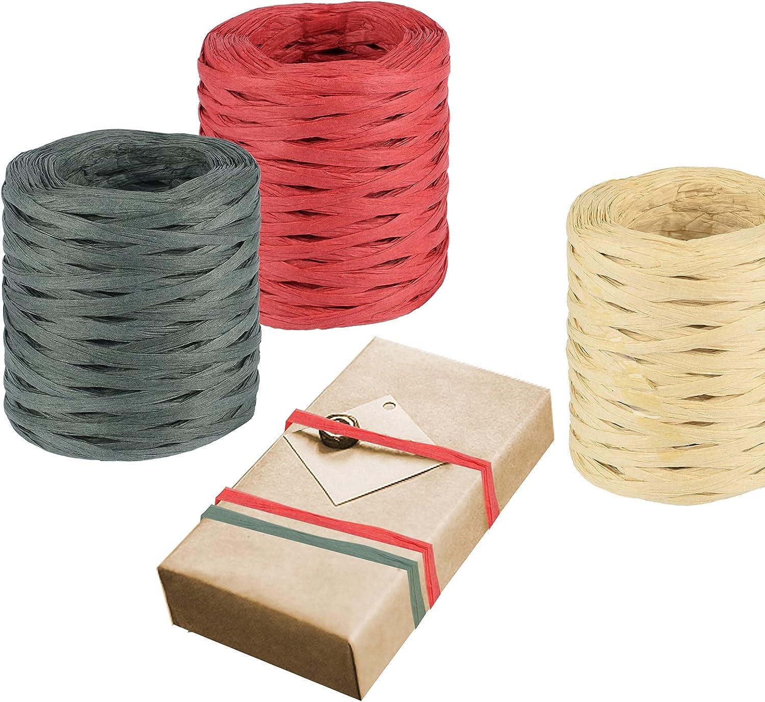 Christmas Natural Raffia Paper Ribbon - 6 Rolls, Matte Twine for Gift ...