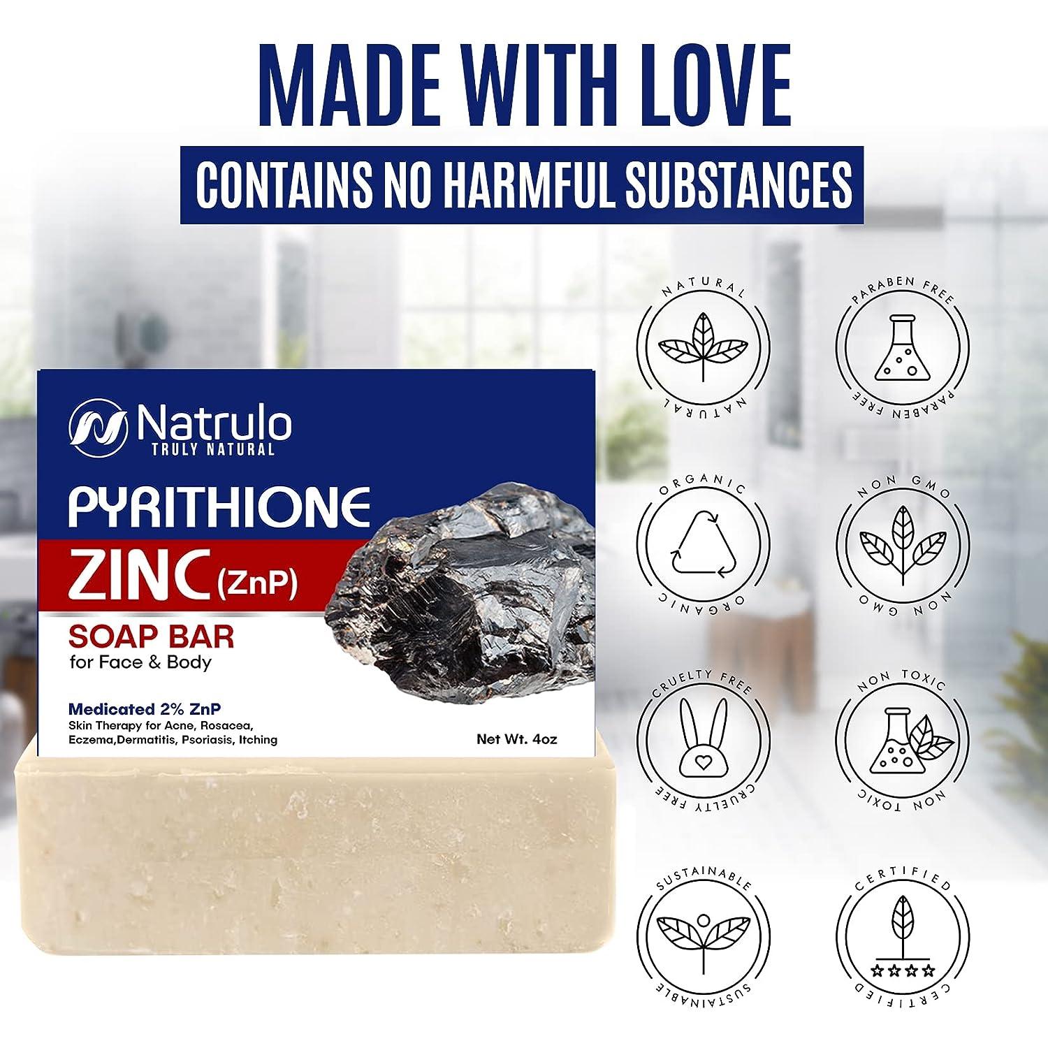 Pyrithione Zinc Soap Bar 4oz for Face & Body - 2% ZnP Cleanser for Acne ...