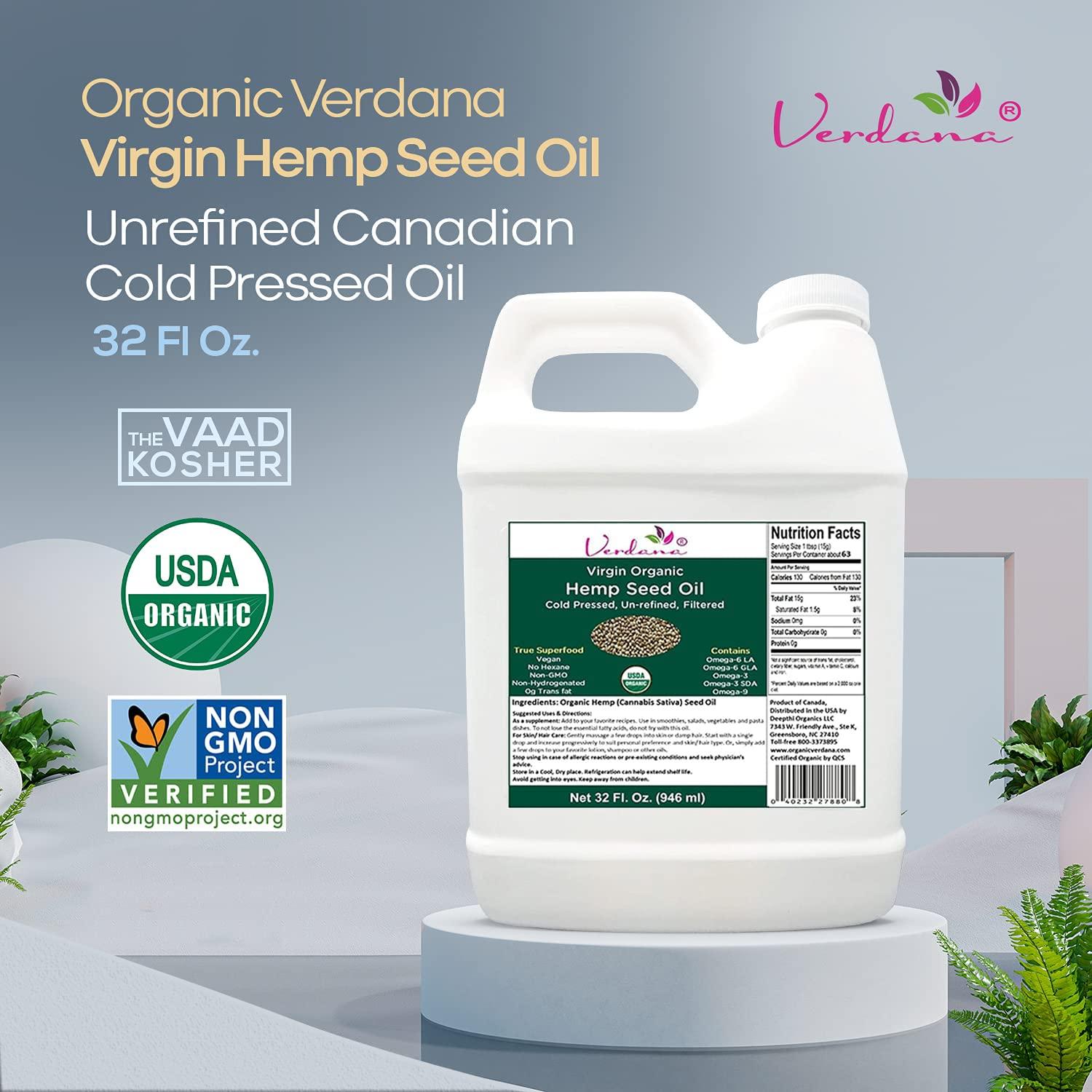 Organic Verdana Virgin Hemp Seed Oil - Unrefined Canadian Cold Pressed ...
