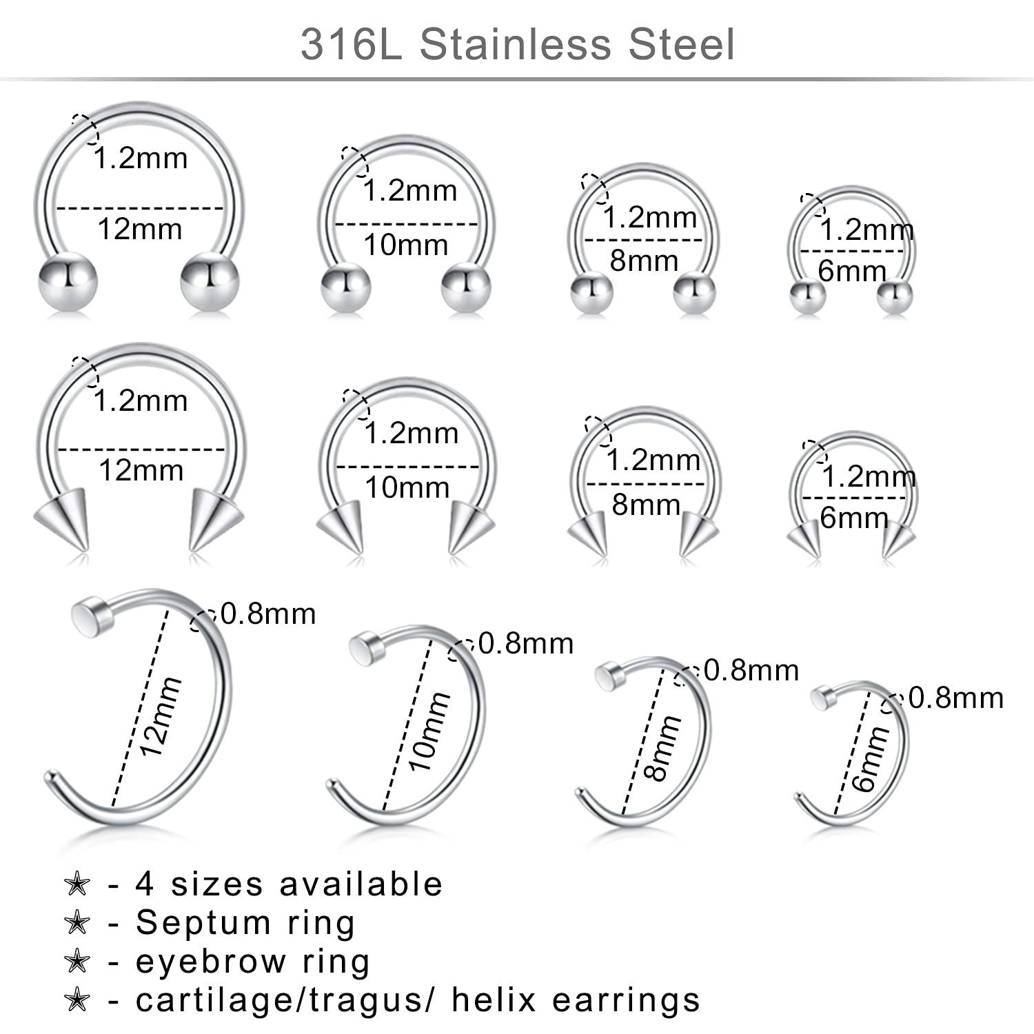 ear piercing chart size