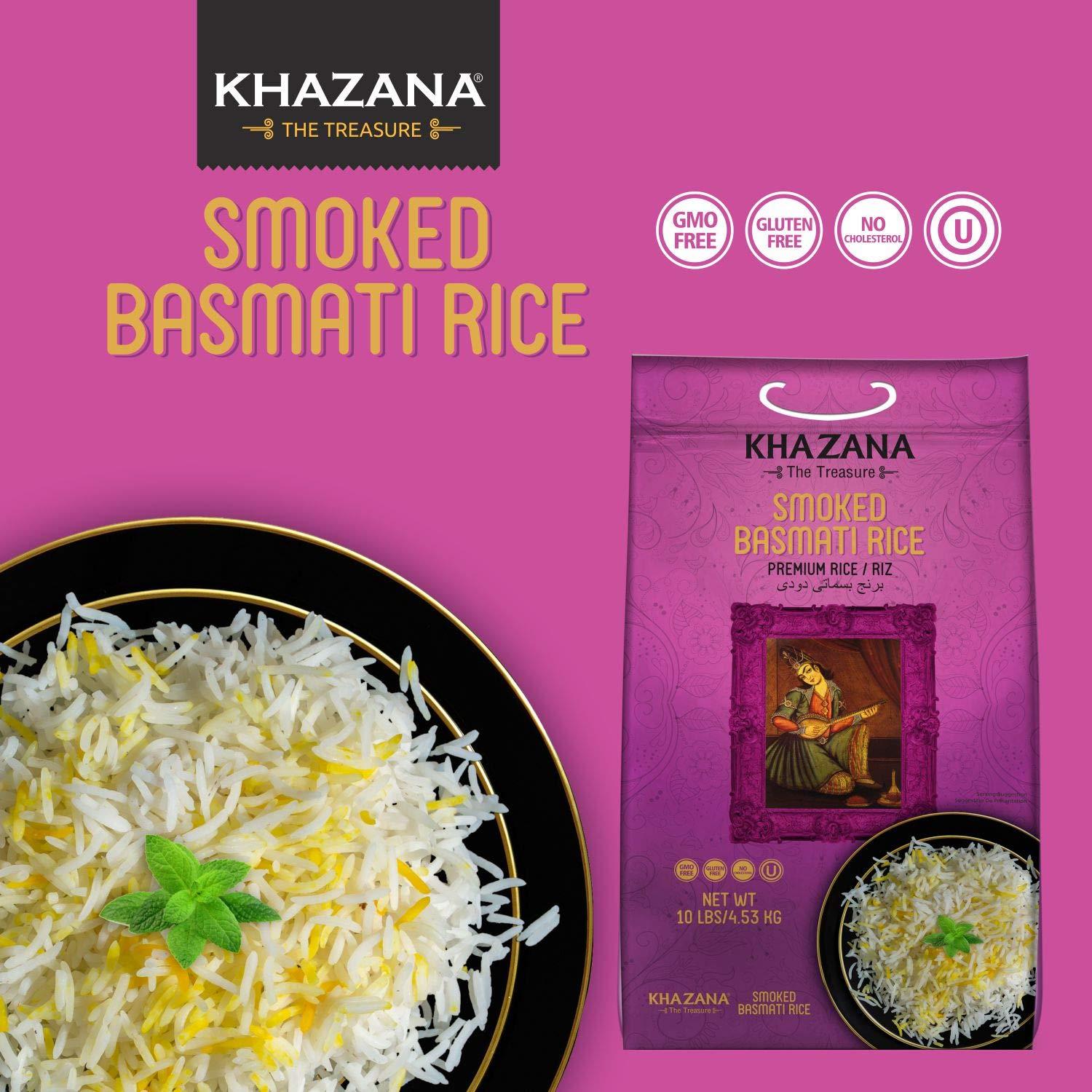 Khazana Premium Smoked Basmati Rice - 10lb Resealable Bag | Non-GMO ...