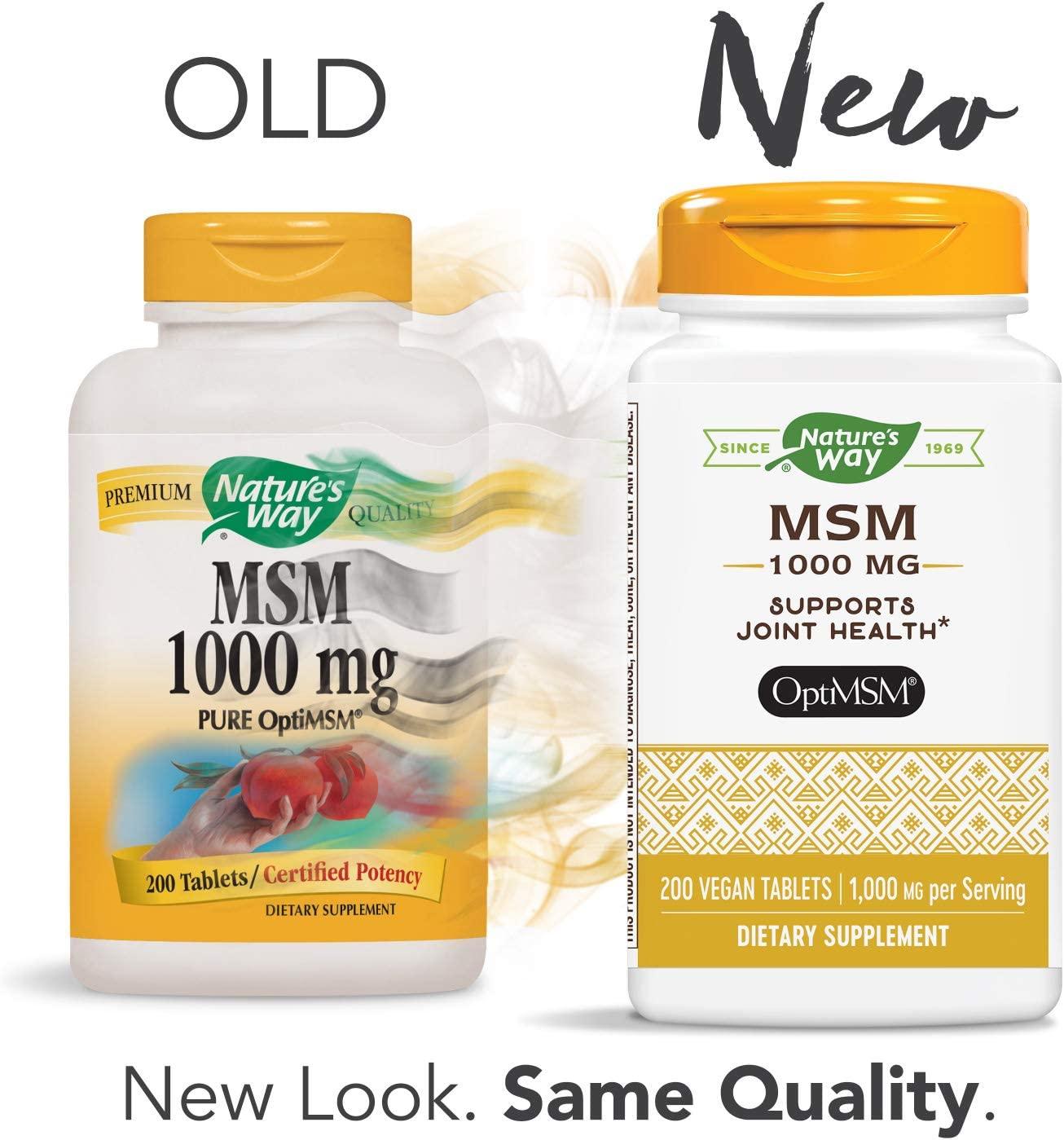 Nature's Way MSM 1000mg Tablets - 200 Count Pack | Joint Health Support ...