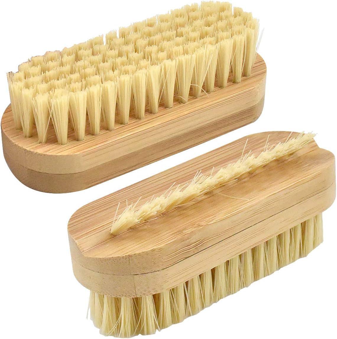 2 Pcs Double Sided Bamboo Handle Nail Brushes for Hand and Toe Nail ...