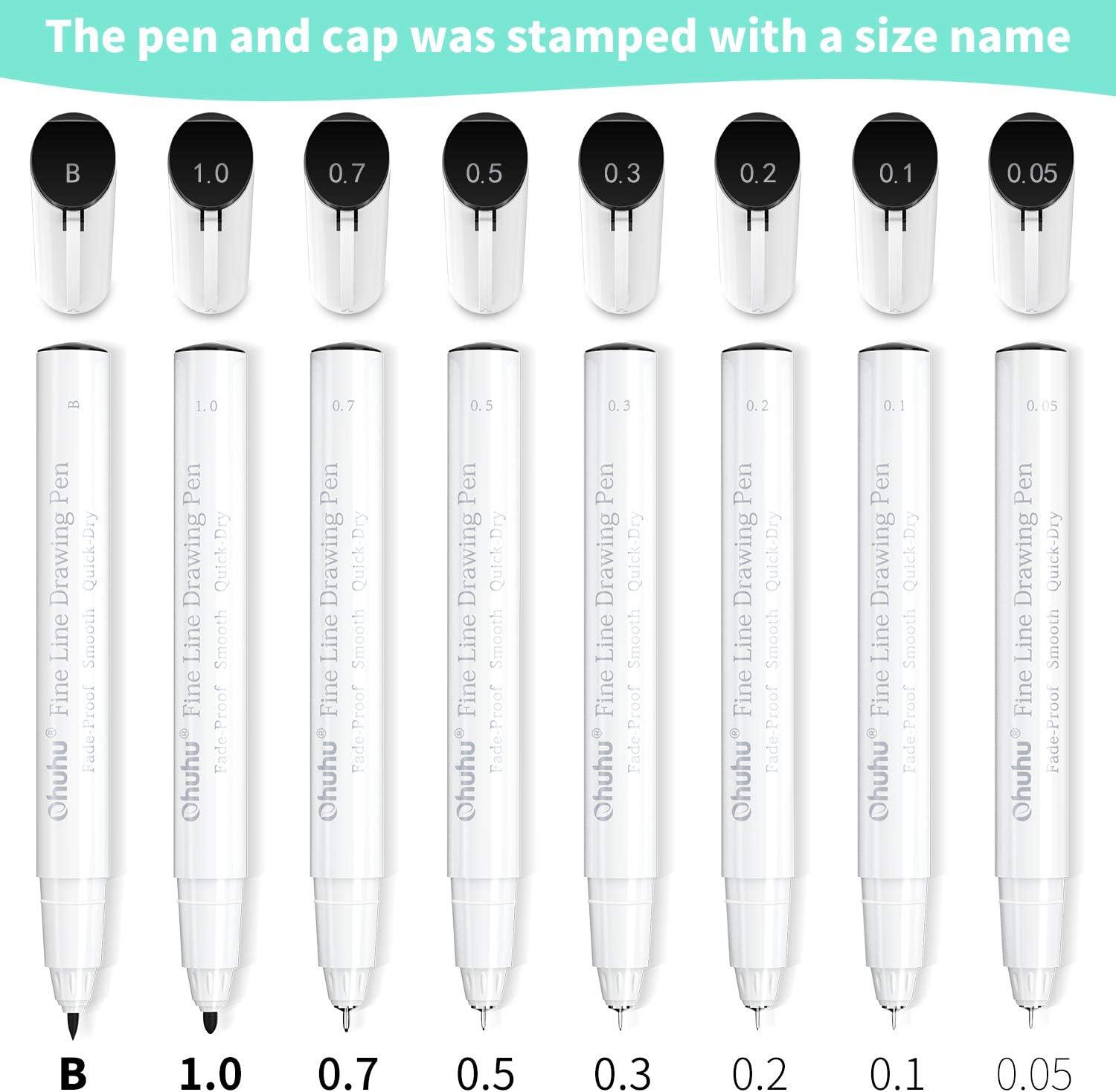 Ohuhu Fineliner Drawing Pens | 8 Sizes | Pigment Black Ink | Waterproof ...