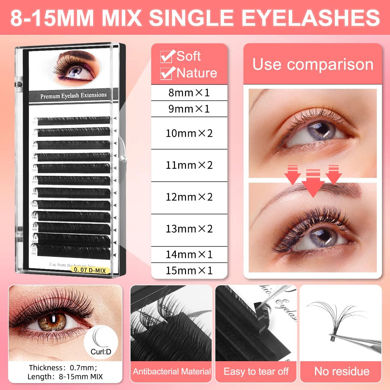 Eyelash Extension Kit for Beginners | Individual Lash 0.07D Curl Mix ...