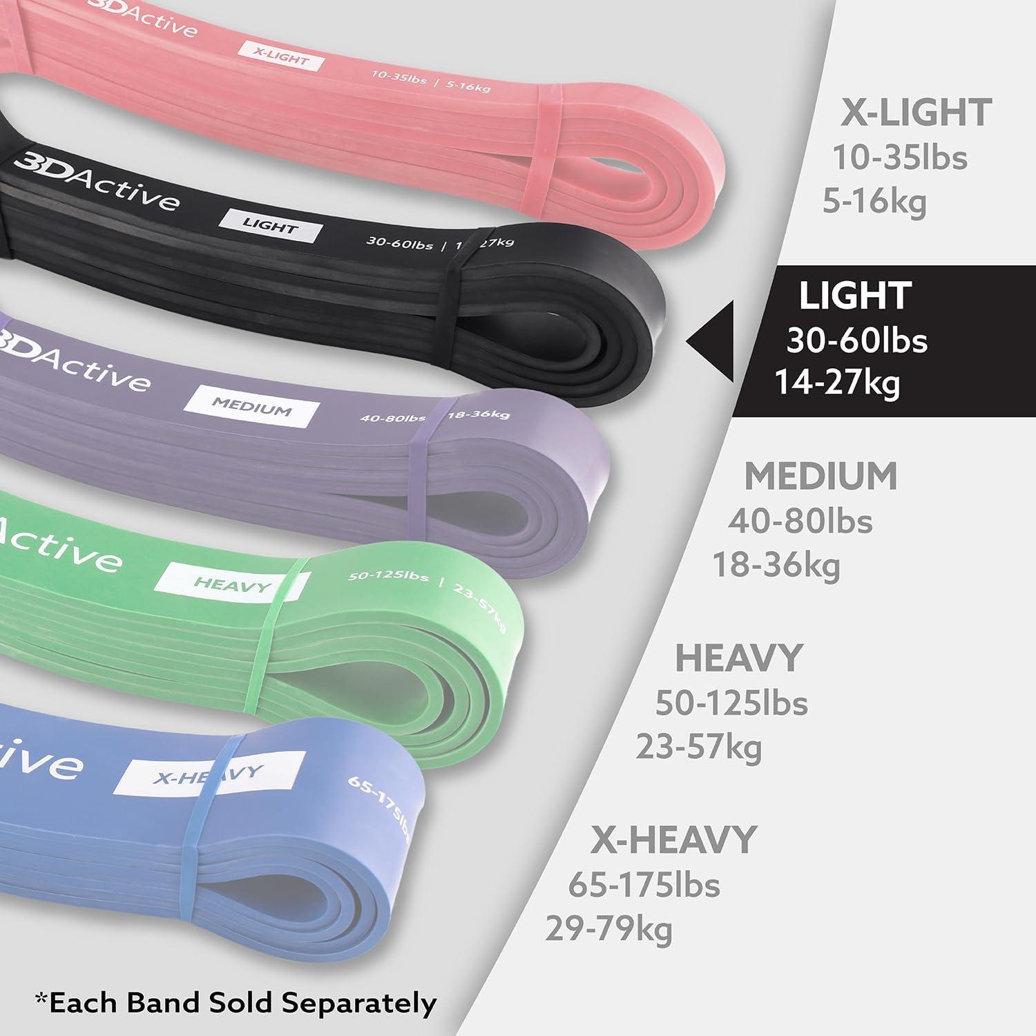 3DActive Pull Up Assist Band - Resistance Band 30-60lbs - Black 3/4 *4 ...