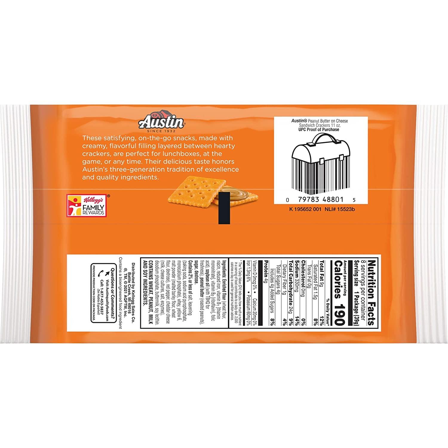 Austin Sandwich Crackers - Peanut Butter on Cheese - 11oz Tray (8 Packs ...