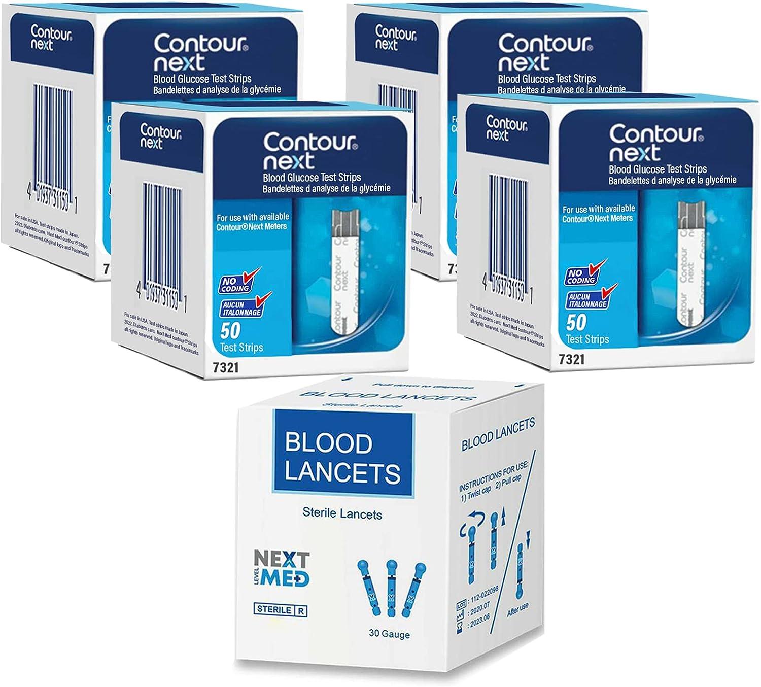Next-Level-Med Diabetes Testing Kit: 200 Strips, 100 Lancets, Blood ...