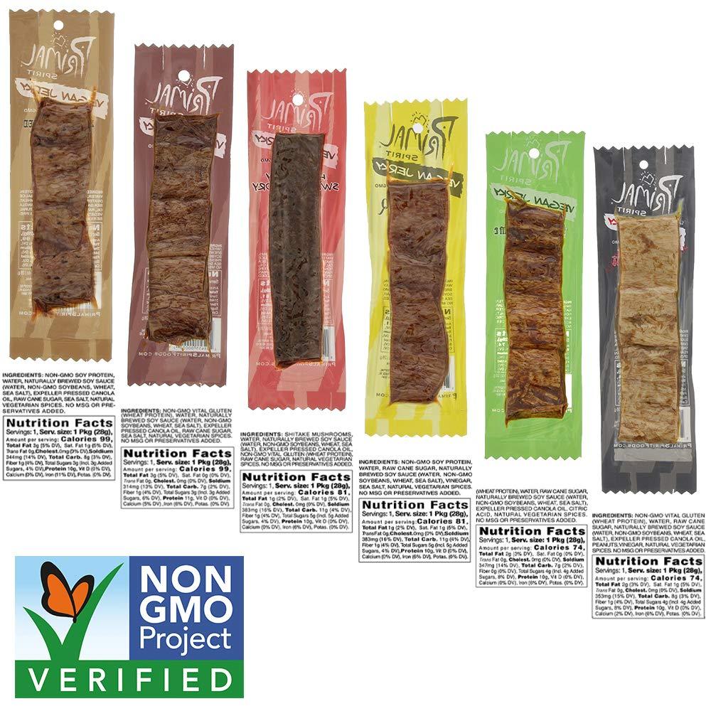 Primal Spirit Vegan Jerky Sampler Pack - Plant Based Protein - Non-GMO - 24-Pack 1 oz - Thai ...