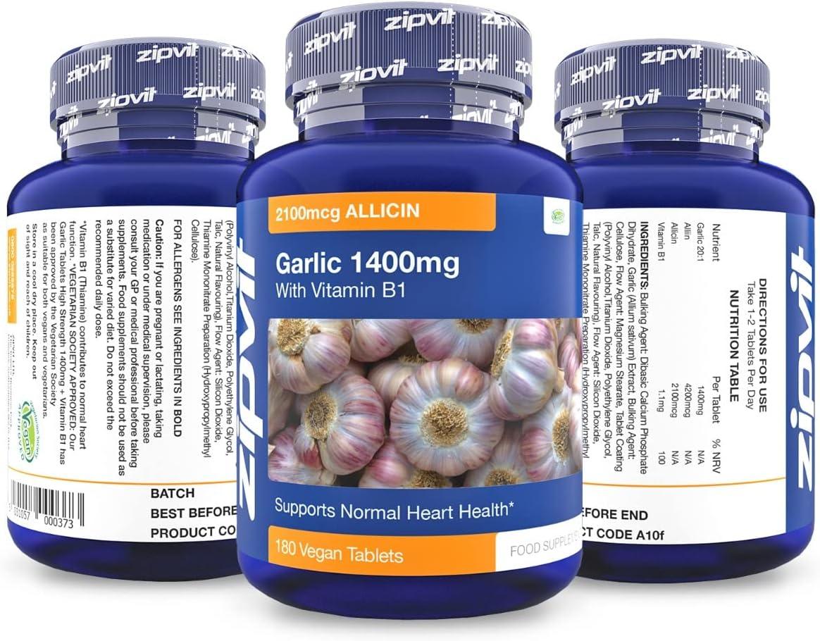 Garlic Tablets 1400mg with Vitamin B1 | Supports Heart Health | 180 ...