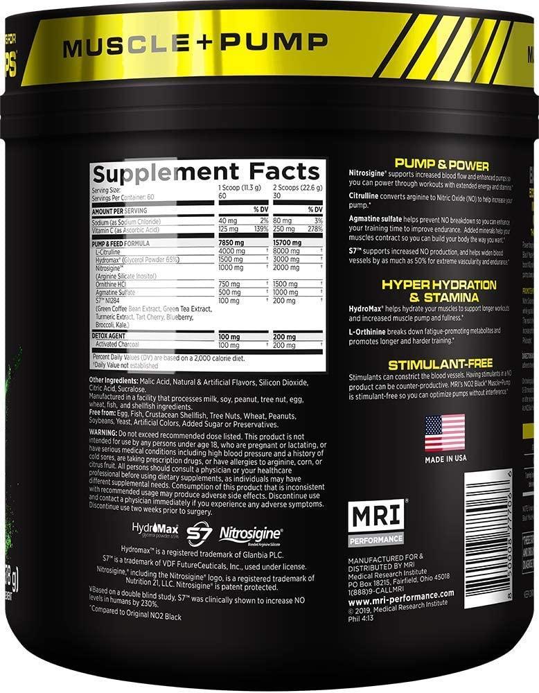 MRI NO2 Black Nitric Oxide Supplement for Pump, Muscle Growth ...