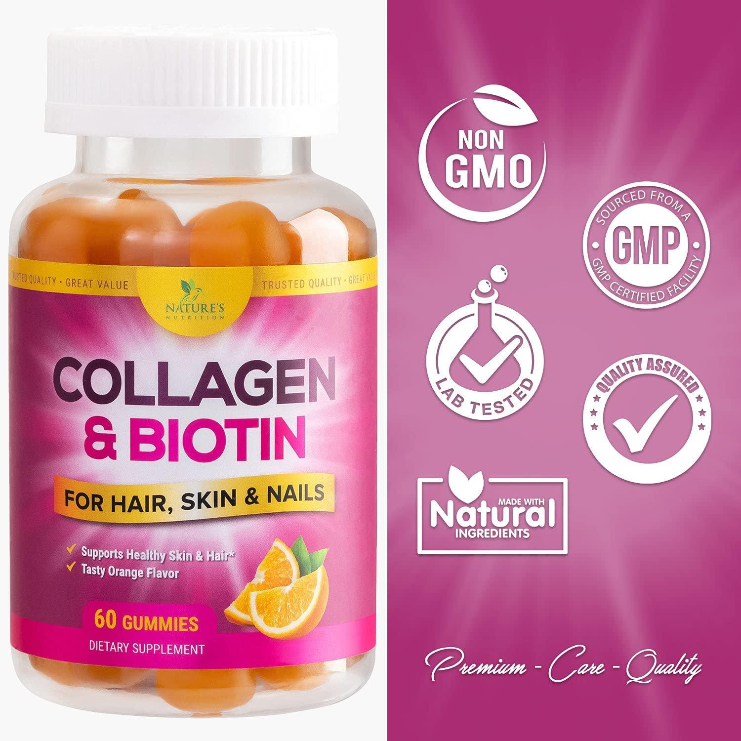 Extra Strength Collagen Gummies with Biotin for Hair, Skin & Nails - 60 ...