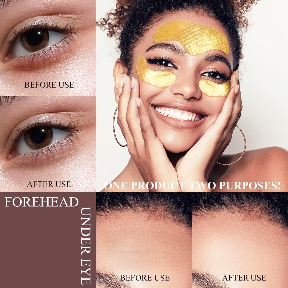 ECEG Forehead Wrinkle & 24K Gold Eye Patches - 15 PCS Collagen Facial ...