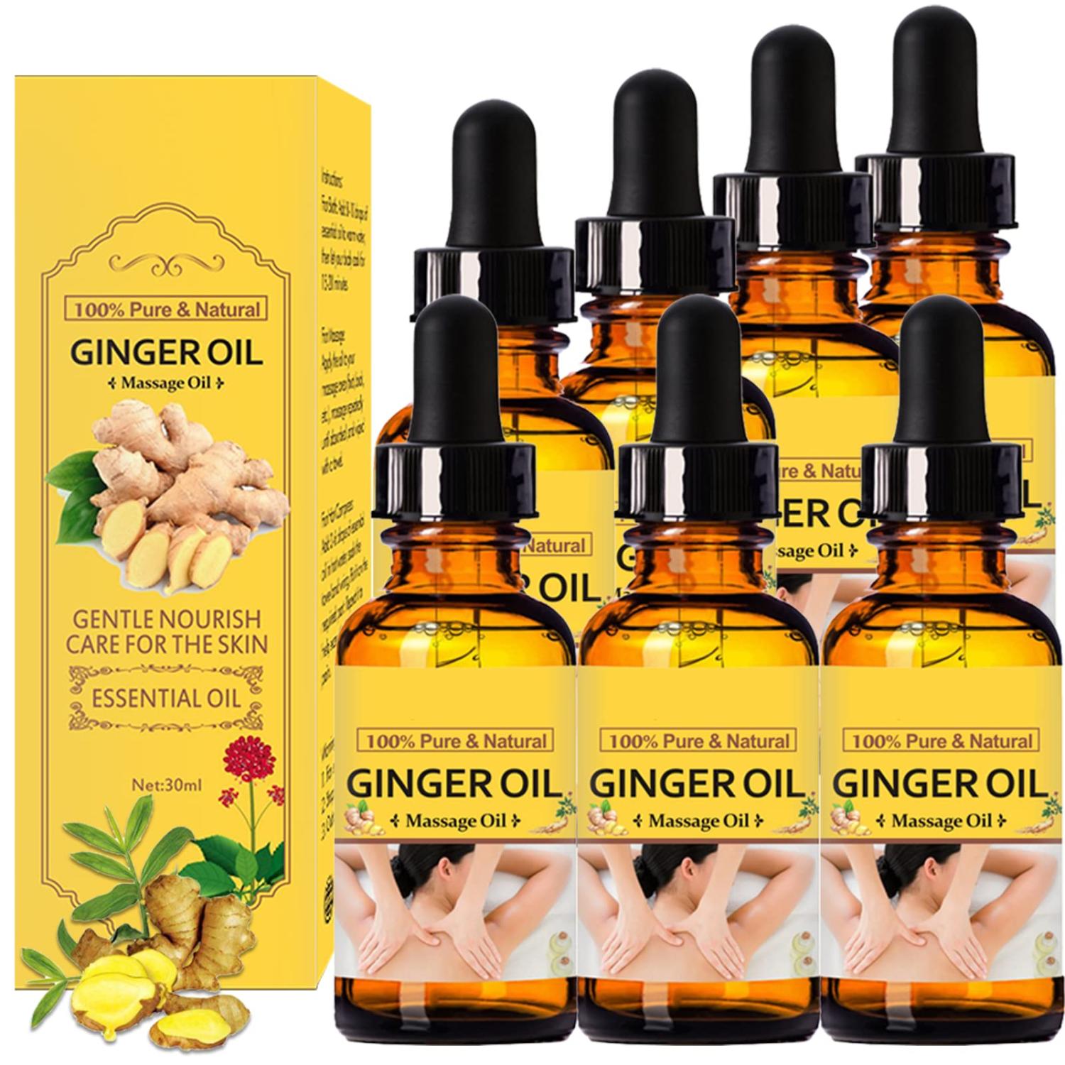 Lymphatic Drainage Ginger Oil 7 Pack - Natural Massage Oil for Swelling ...