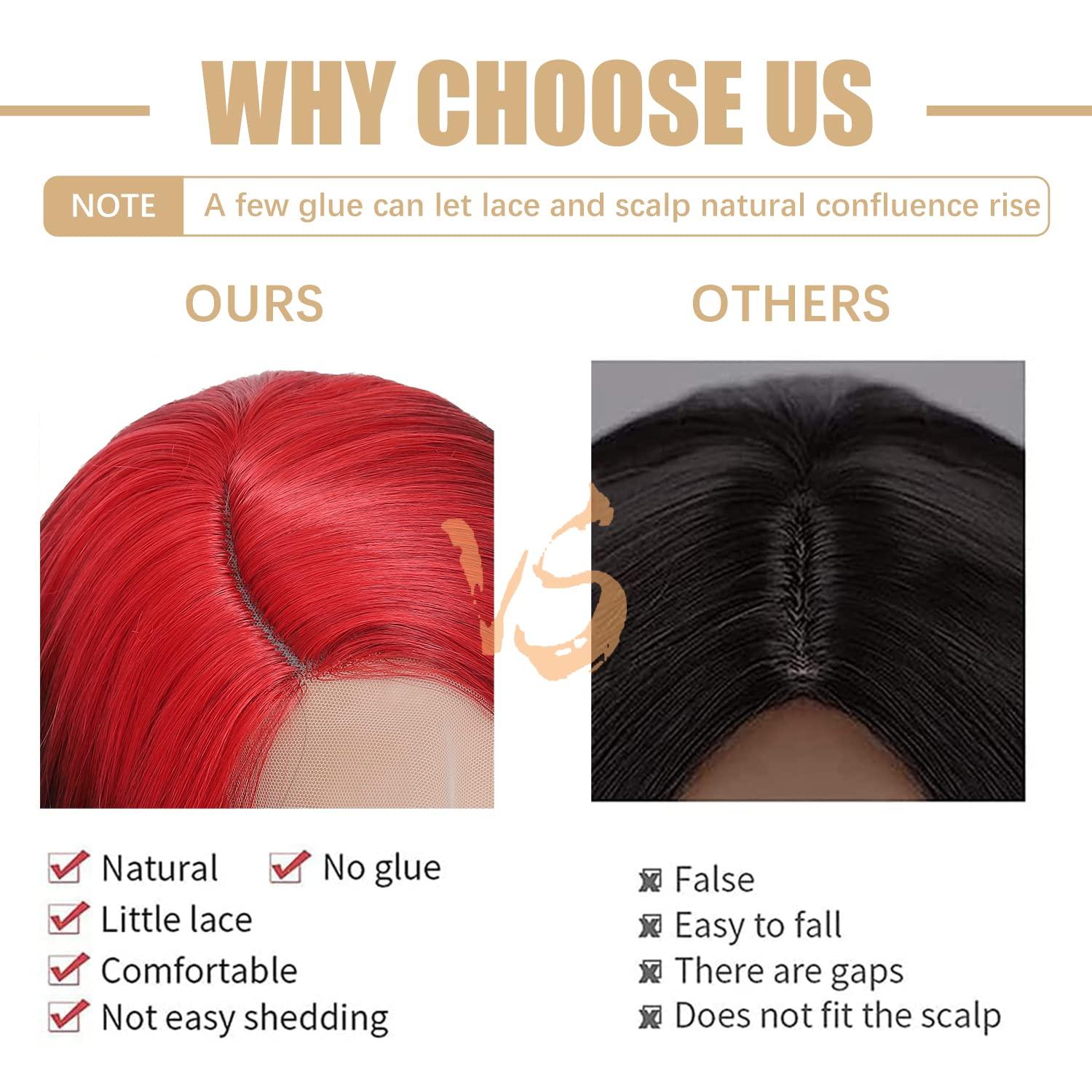 Ombre Red Root Highlight Side Part Wig | Skunk Stripe Long Wavy ...