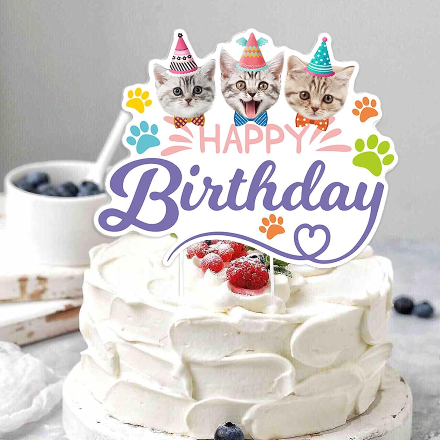 Cat Cake Topper Birthday Topper for Cat Party Decorations Happy ...