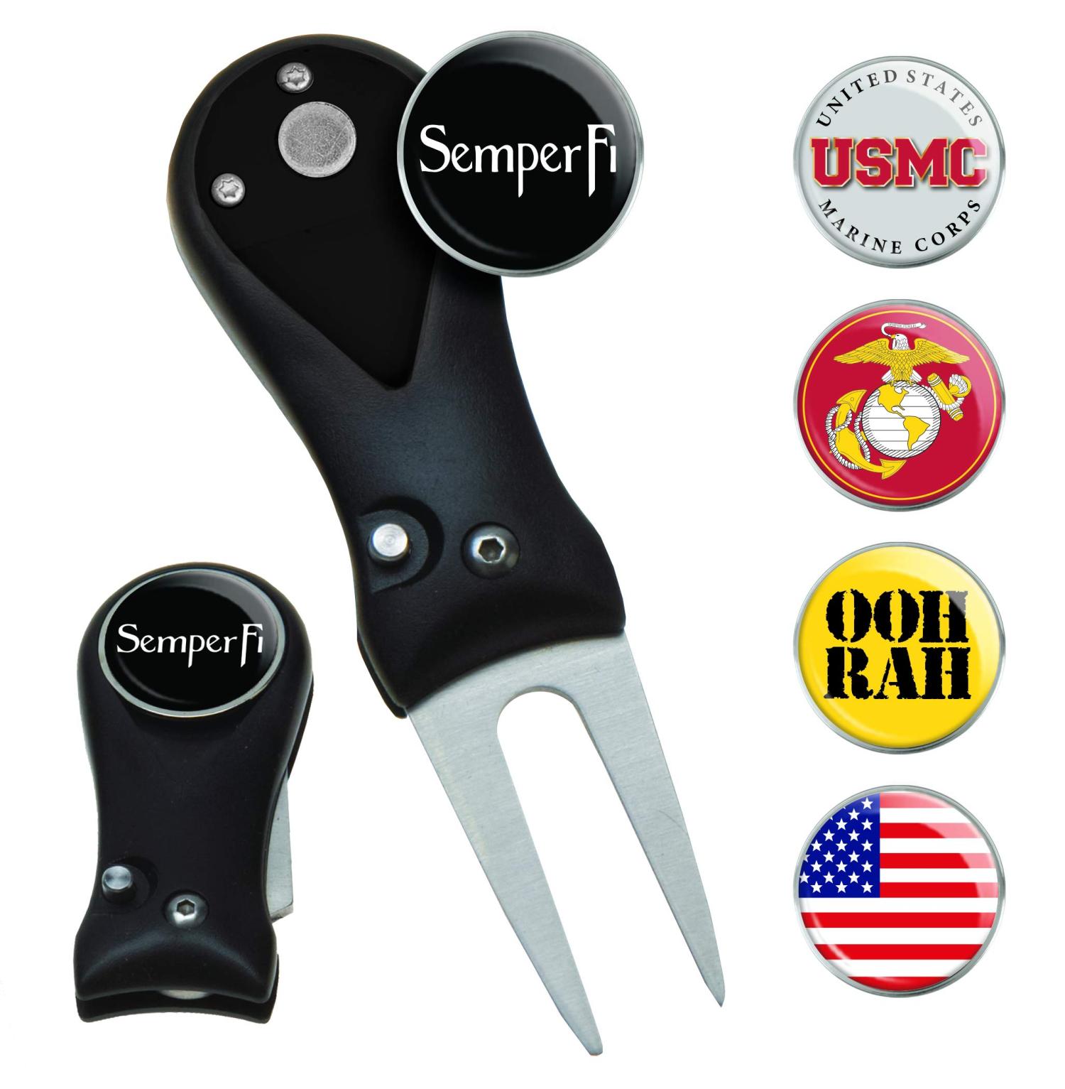 Clip Wipes Marine Divot Tool & 5 Ball Markers - Black | Essential Golf ...