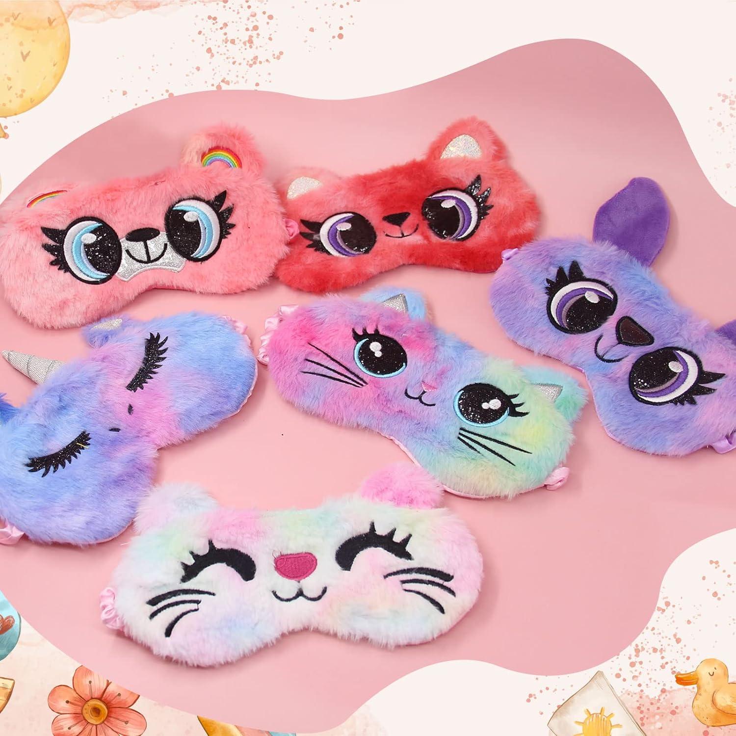 6 Pack Plush Sleep Eye Mask Set - Rainbow, Cat, Unicorn, Bunny | Cute ...
