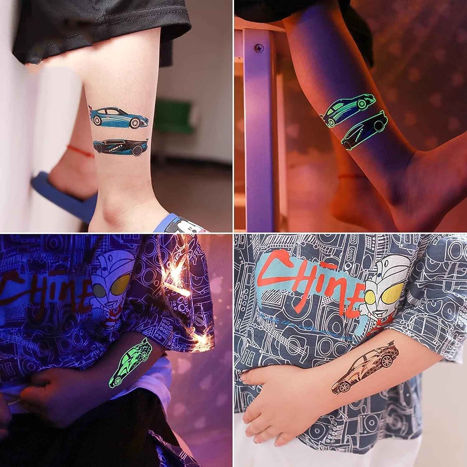 Glow Race Car Temporary Tattoos for Kids - Luminous Vehicle Body ...