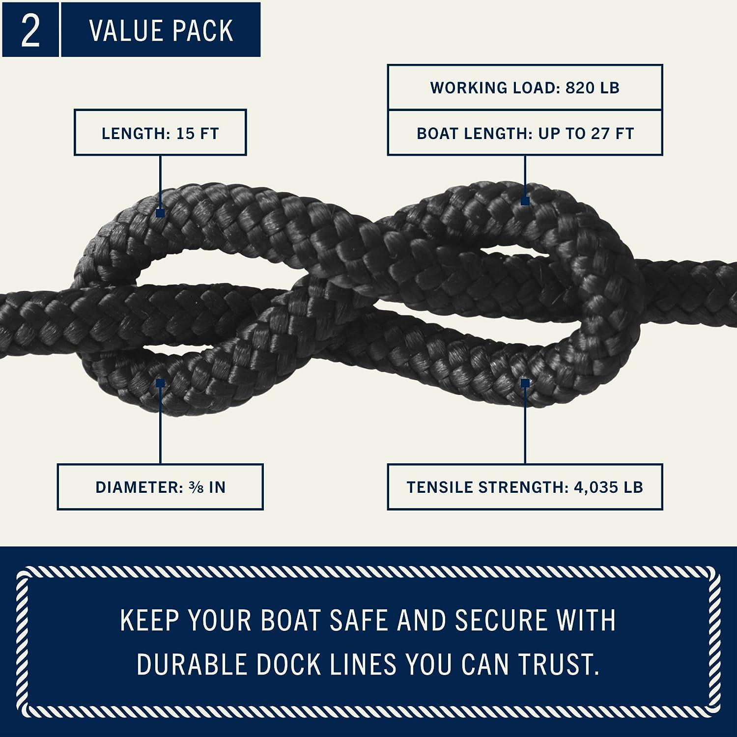 Rainier Supply Co. Premium Double Braided Nylon Dock Lines 2-Pack - 15 ...