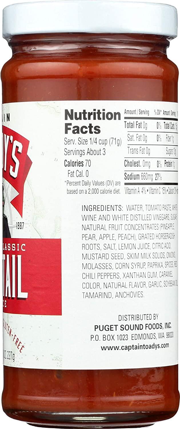Captain Toady's Tasty Cocktail Sauce 8 oz - Delicious Seafood Condiment ...