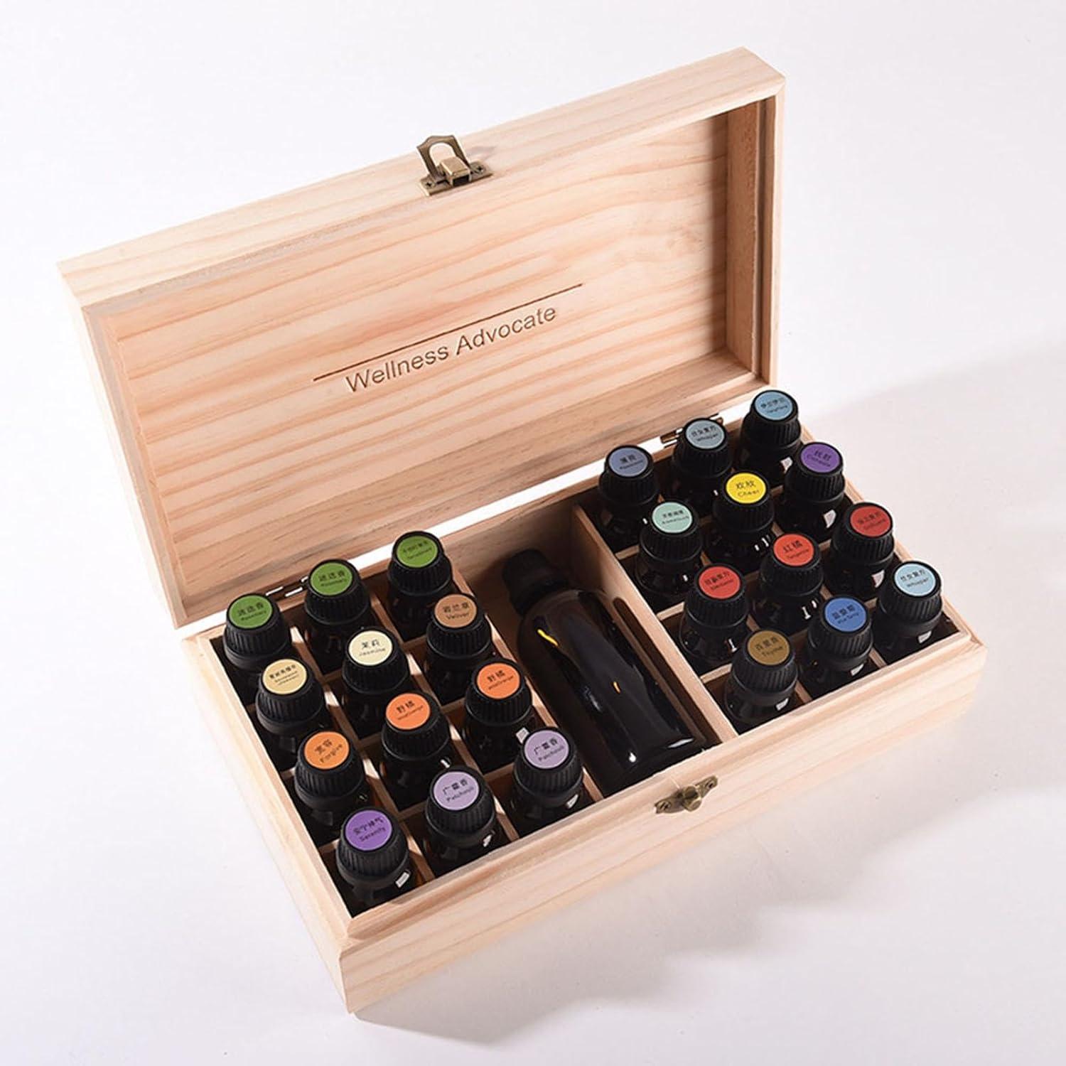 Essential Oils Storage Box - Wooden Organizer with 25 Compartments for ...