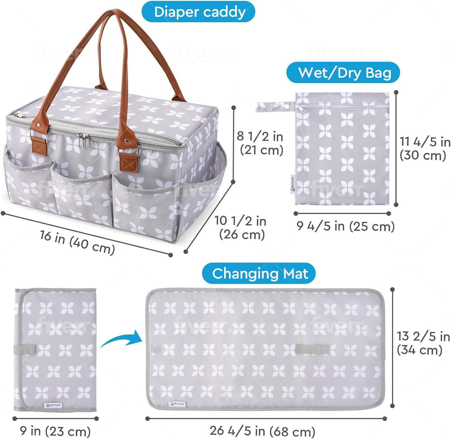 Moteph Extra Large Diaper Caddy with Zip-Top Cover and Changing Mat ...