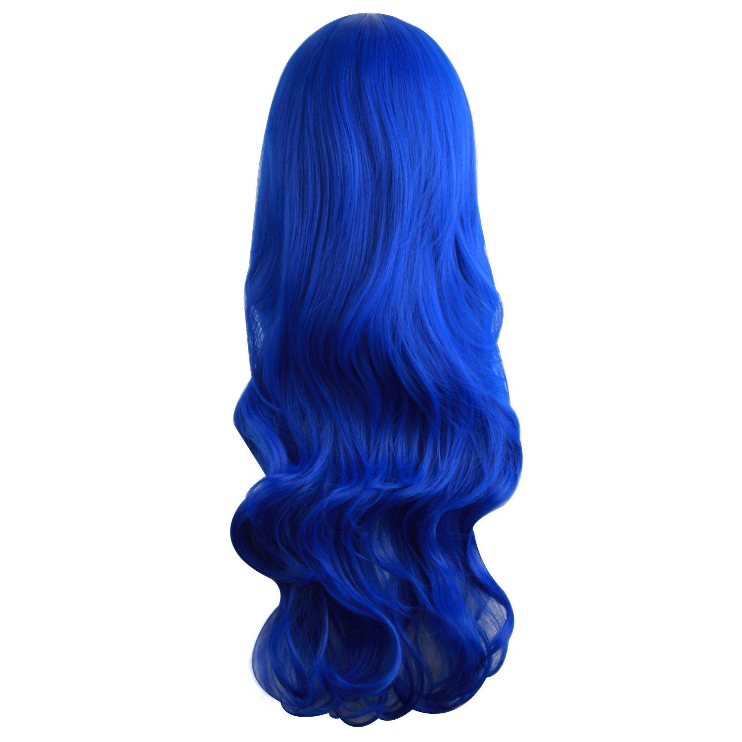 Buy MapofBeauty 24 Navy Blue Curly Wig with Side Bangs - Sexy ...