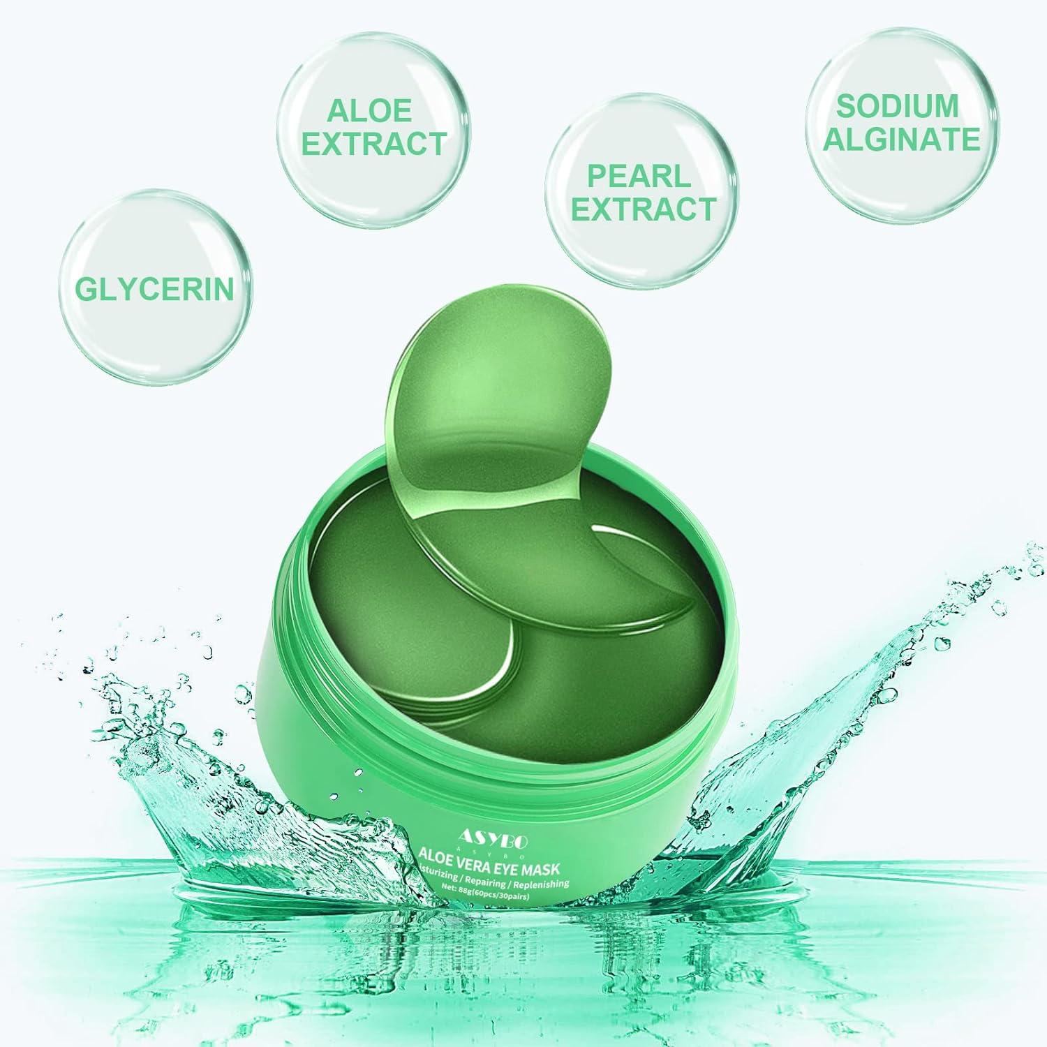Asybo Aloe Vera Eye Mask - 60 PCs for Dark Circles Puffiness & Fine ...