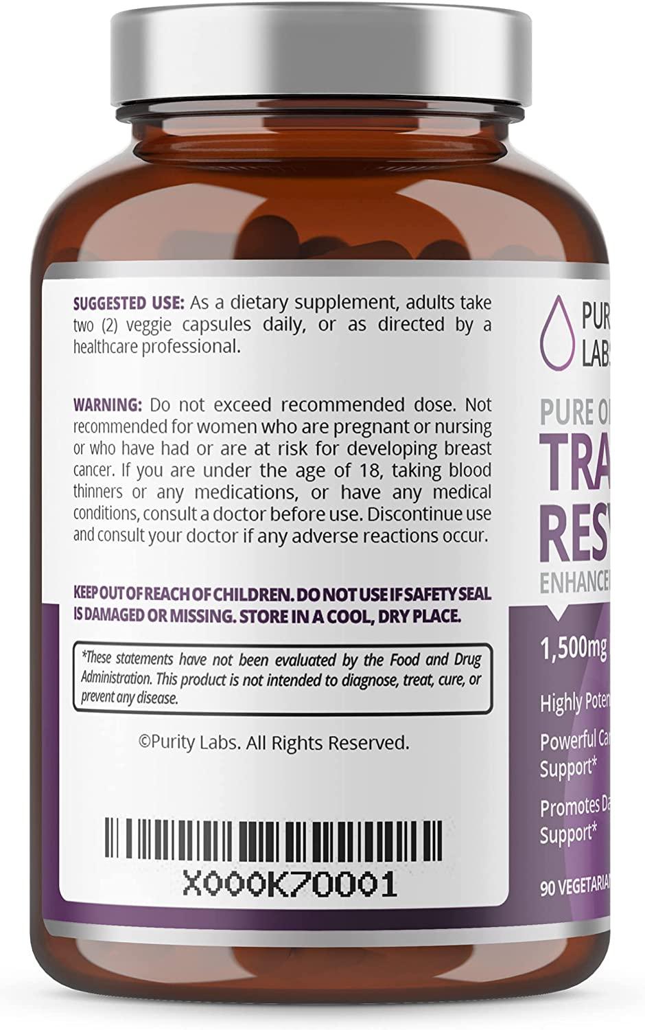 Purity Labs Organic Trans-Resveratrol - Vegan Heart & Skin Supplement ...