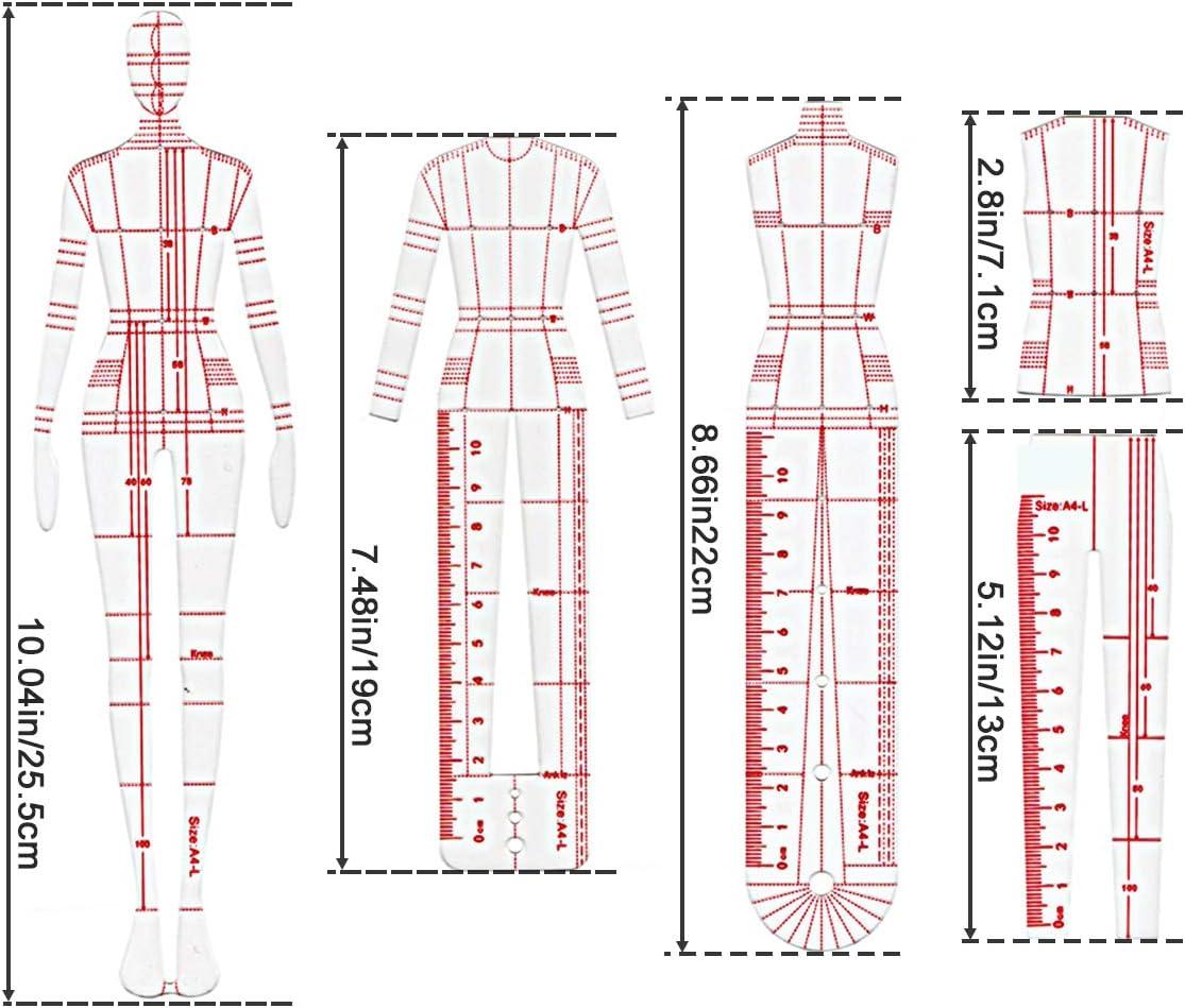 4-in-1 Fashion Illustration Rulers & Sewing Templates - A4 Humanoid ...
