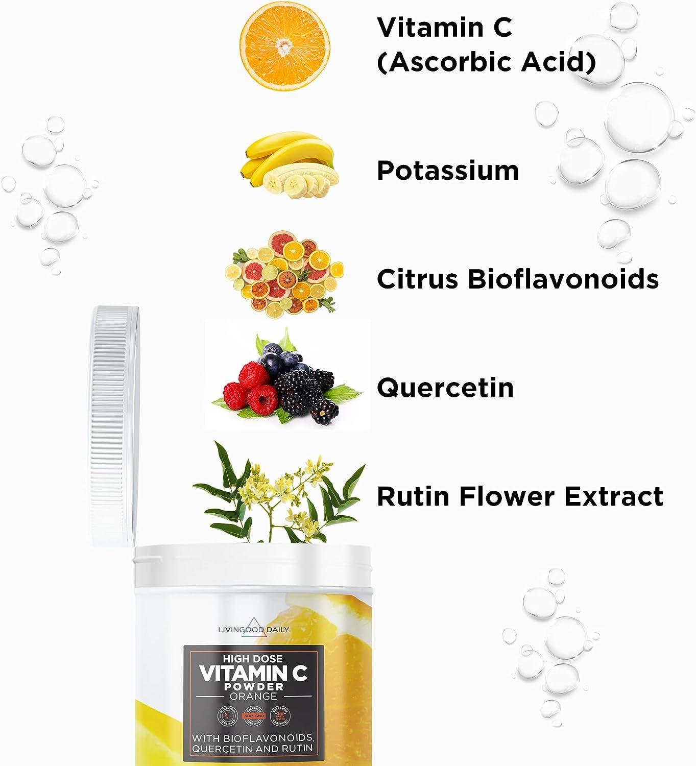 Livingood Daily High Dose Vitamin C Powder - 600mg Ascorbic Acid with ...