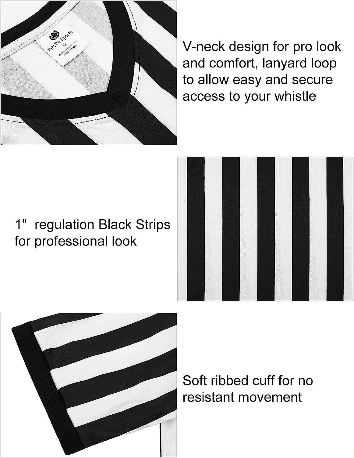 FitsT4 Men's Black & White Stripe Referee Shirt - V-Neck Short Sleeve ...