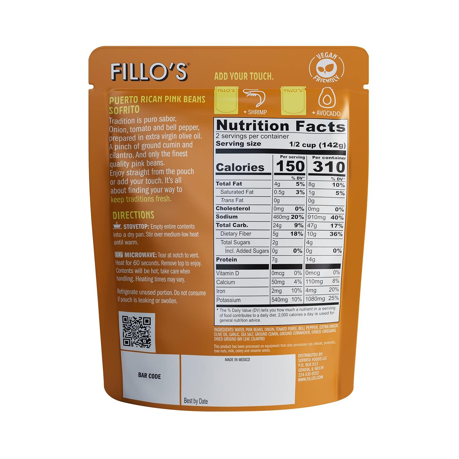 FILLOS Puerto Rican Pink Beans Ready to Eat Sofrito Beans 6 Count 10 ...