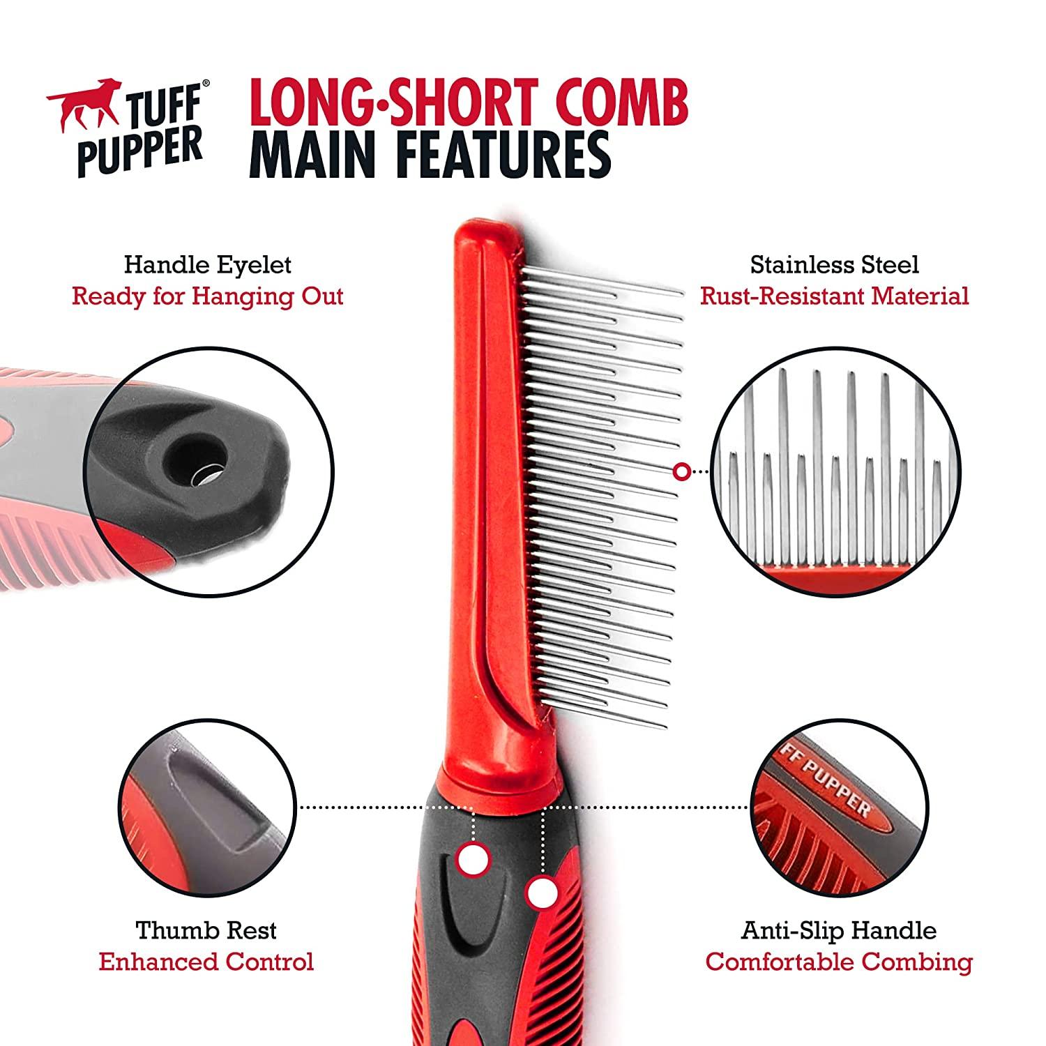 Tuff Pupper Dual Length Detangling Dog Comb | Short and Long Teeth ...