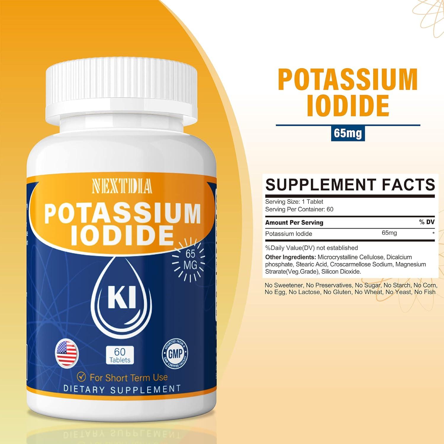 High Potency Potassium Iodide Tablets 65mg - 1 Pack | Iodine Supplement ...